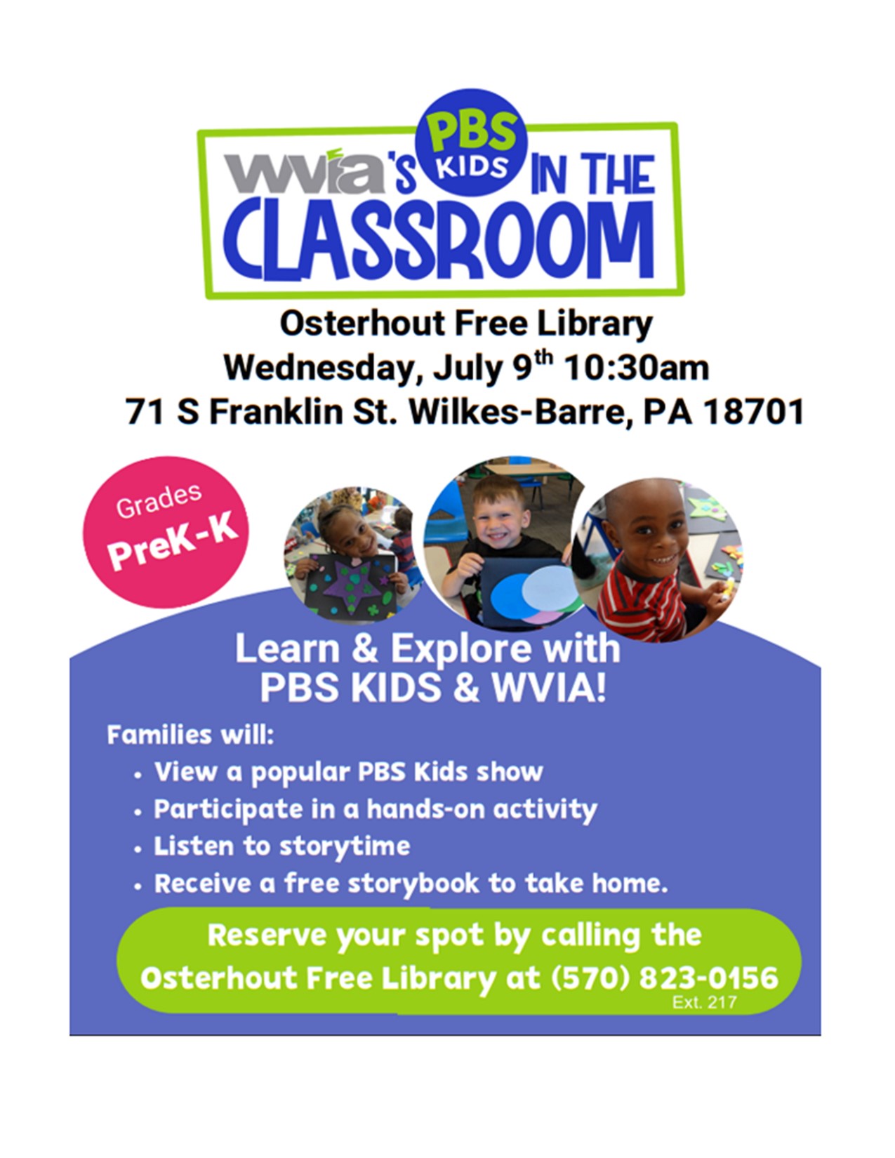 WVIA’s PBS Kids in the Classroom Storytime – Osterhout Free Library